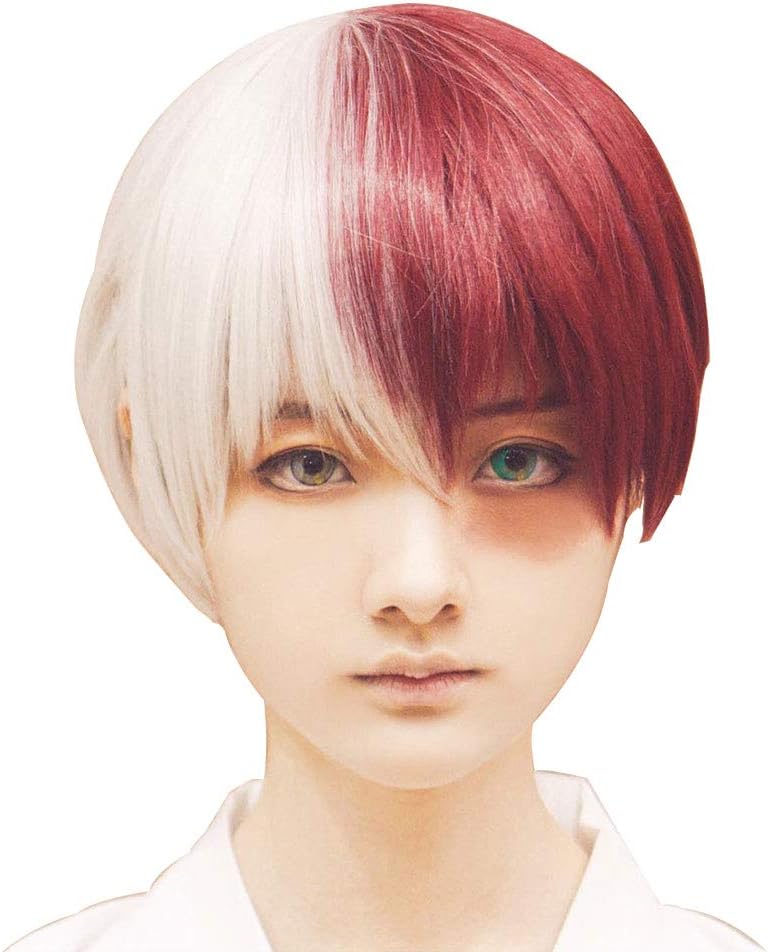 FVCENT Short Straight Half Silver White and Half Half Dark Red Cosplay ...