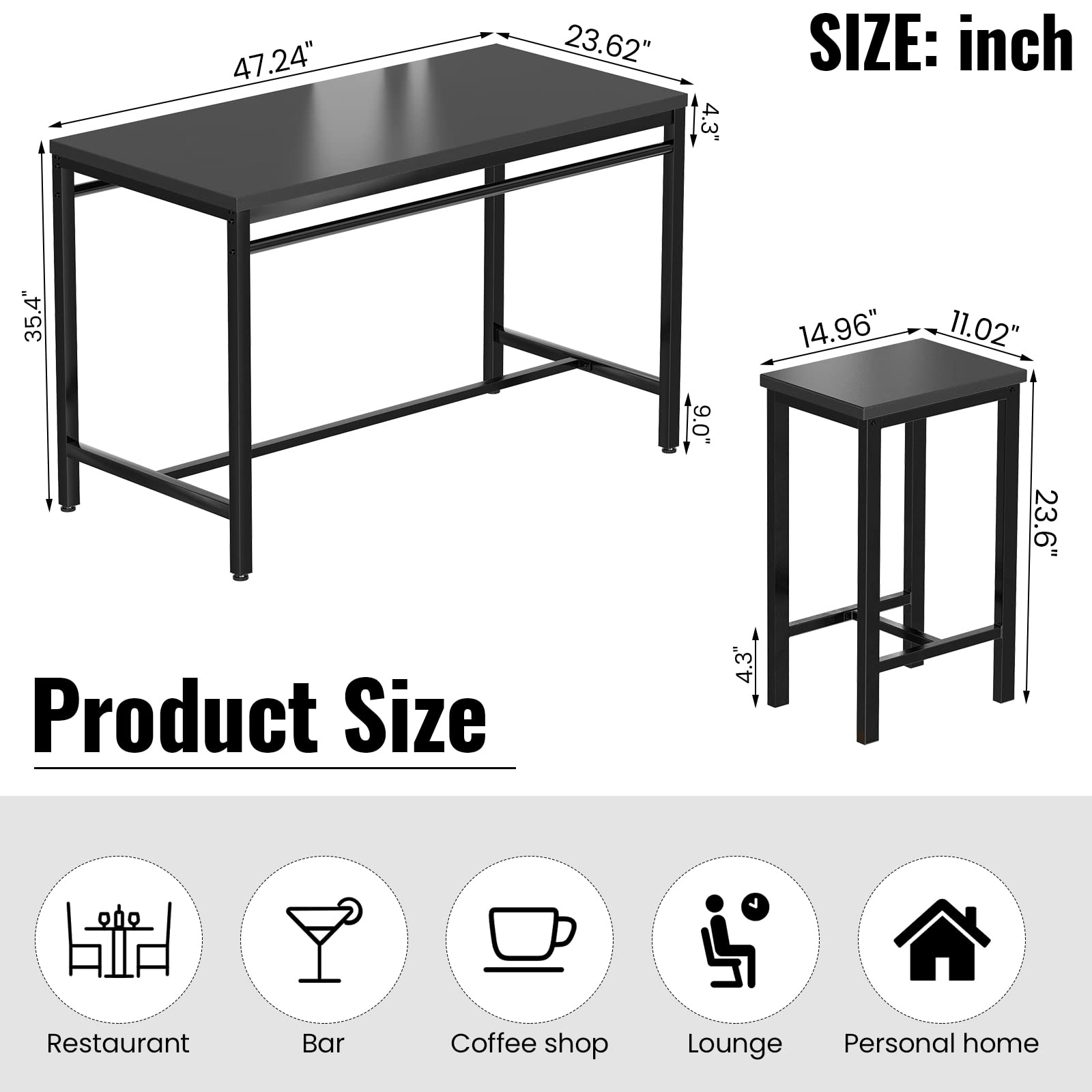 AWQM 5 Piece Bar Table Set, Modern Counter Height Dining Table And ...