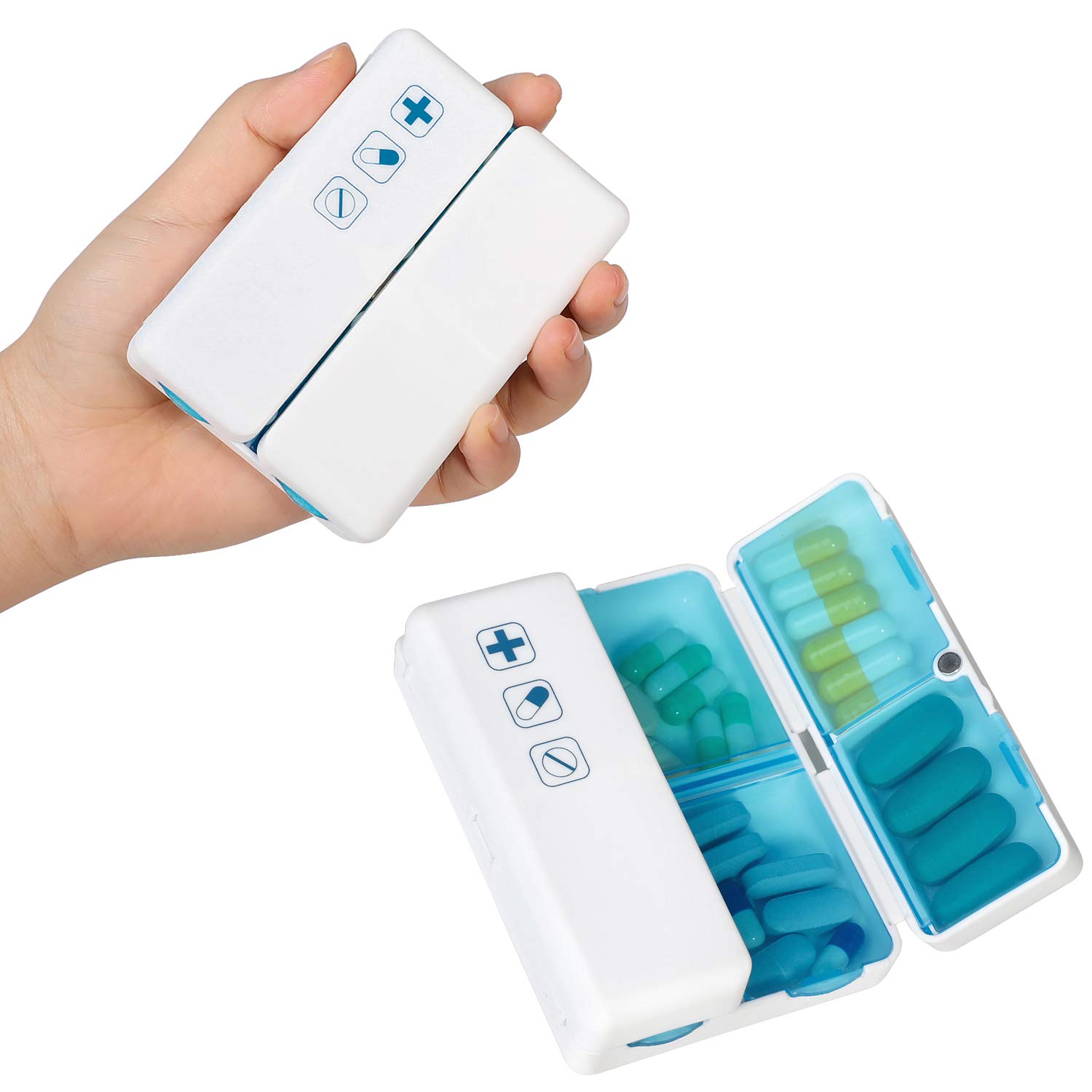 Magnetic Foldable Pill Box Case 2 Pack , Opret 7 Compartments Portable ...