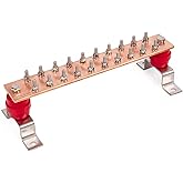 12" Heavy-Duty Copper Ground Bar Kit,Grounding Bus Bar,with 24 x 0.41’’ Holes & Slots and 2” x 2 ...