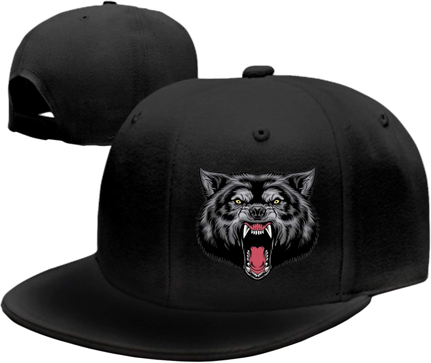 Angry-Wolf-Head Snapback Cap Flat Bill Hats Adjustable Plain Blank Caps ...