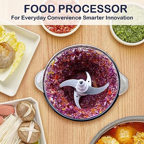 KOIOS 500W Powerful Electric Food Processor with 8 Cup Stainless Steel & Glass Bowls, 2 Speed ...