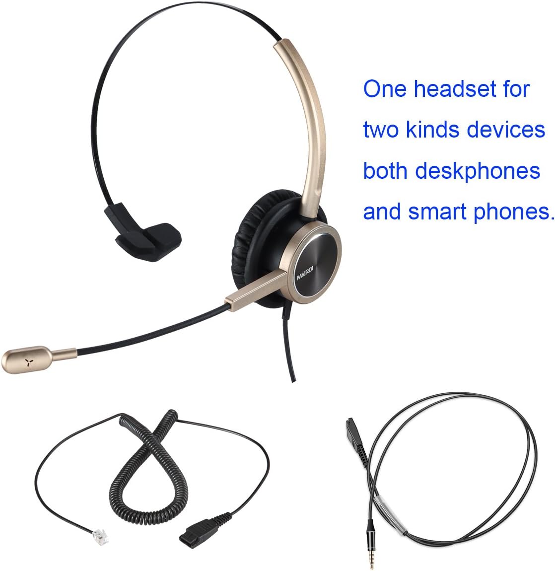 Telephone Headset with RJ9 & 3.5mm Connectors for Landline Deskphone ...