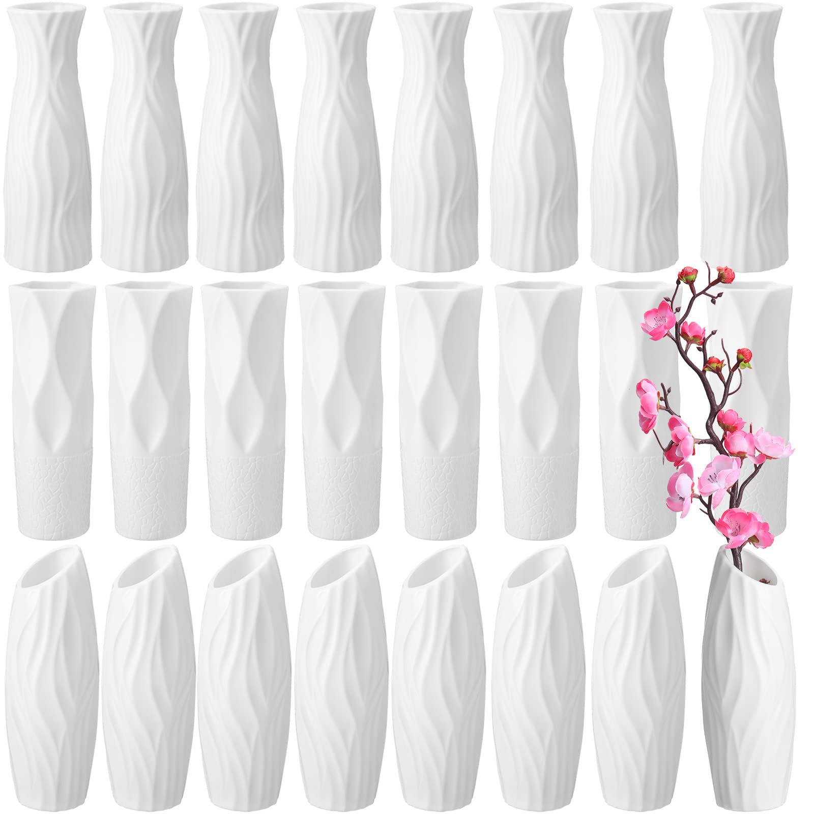 Mimorou 24 Pcs Composite Plastic Flower Vase Ceramic Look Decorative ...