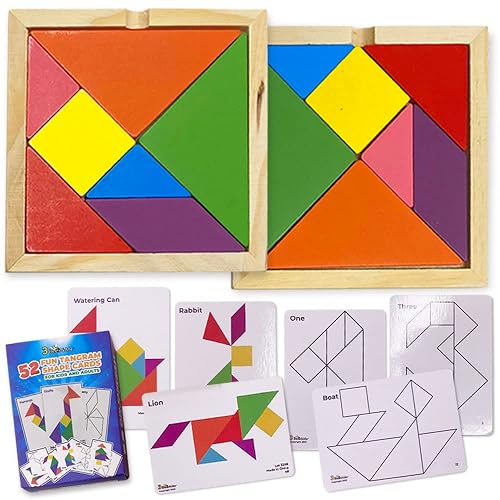 3 Bees & Me 2 Wooden Tangram Shapes Puzzle Toys with 52 Pattern Cards ...