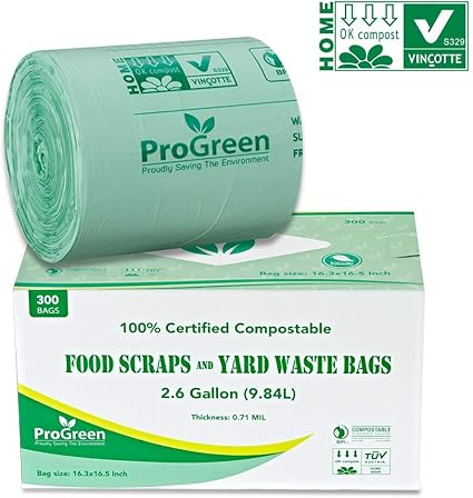 Amazon.com: ProGreen 100% Compostable Bags 2.6 Gallon, 300 Count, Extra ...