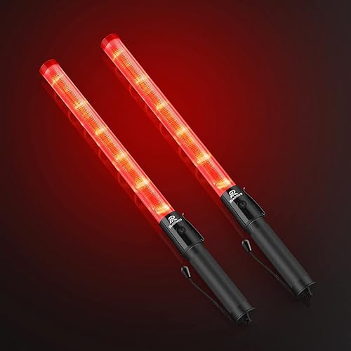 RoadHero 2 Pack Traffic Wand, 21 Inch Led Traffic Control Wands with 2 Flashing Modes, Safety ...