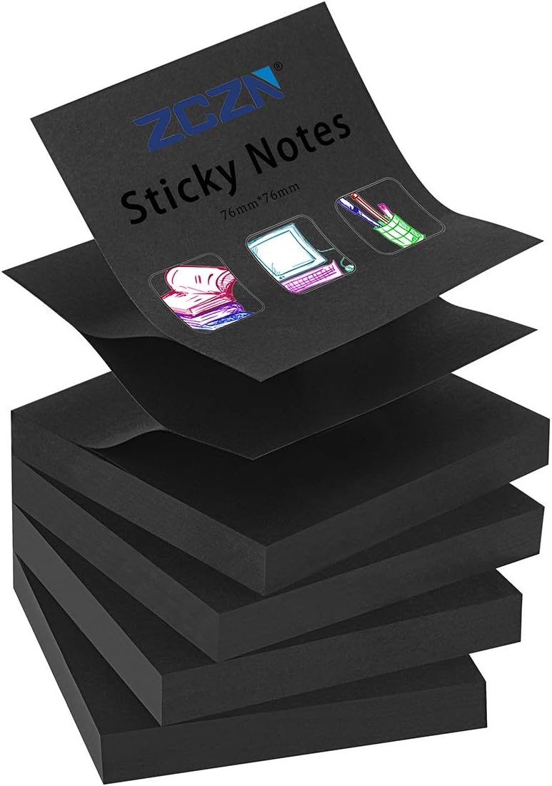ZCZN Pop-up Sticky Notes 76 x 76 mm, 4 Pads Bright Colour Self-Stick ...