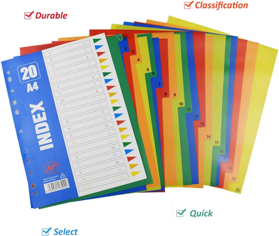 A4 PP Dividers File Dividers Plastic Folder Dividers Binder Dividers 20 ...