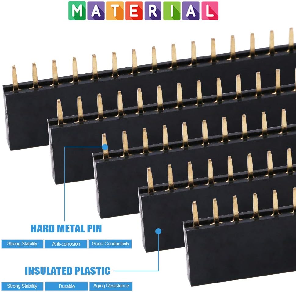 Glarks 120Pcs 2.54mm Straight Single Row PCB Board Female Pin Header Socket Connector Strip ...
