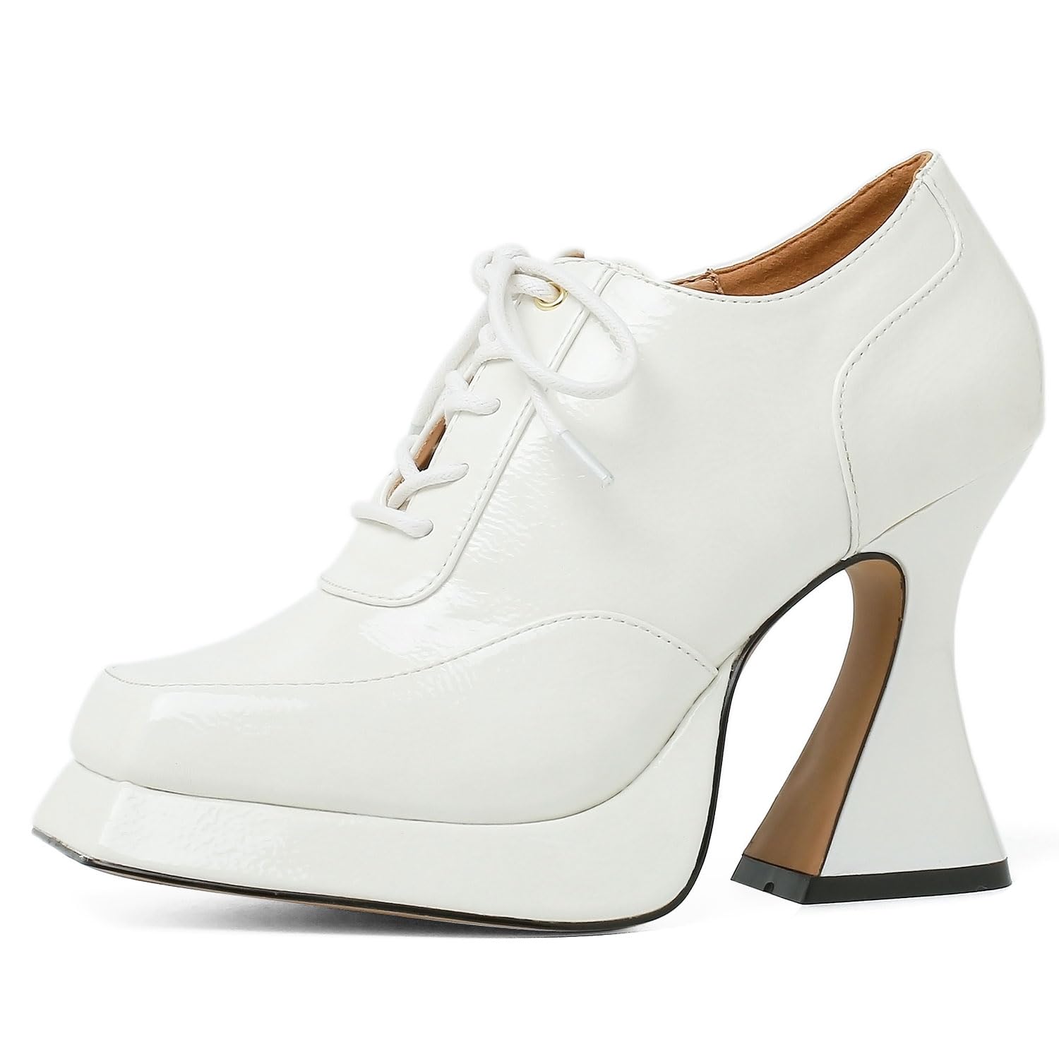 AORMATOU Women's Platform Pumps Patent Leather Chunky Heels Square Toe ...