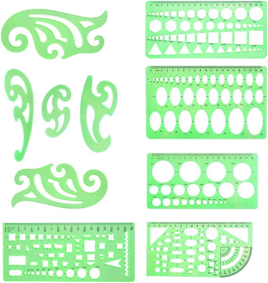 SUNSHINETEK 10 Pieces Geometric Drawings Templates Plastic Draft Rulers ...
