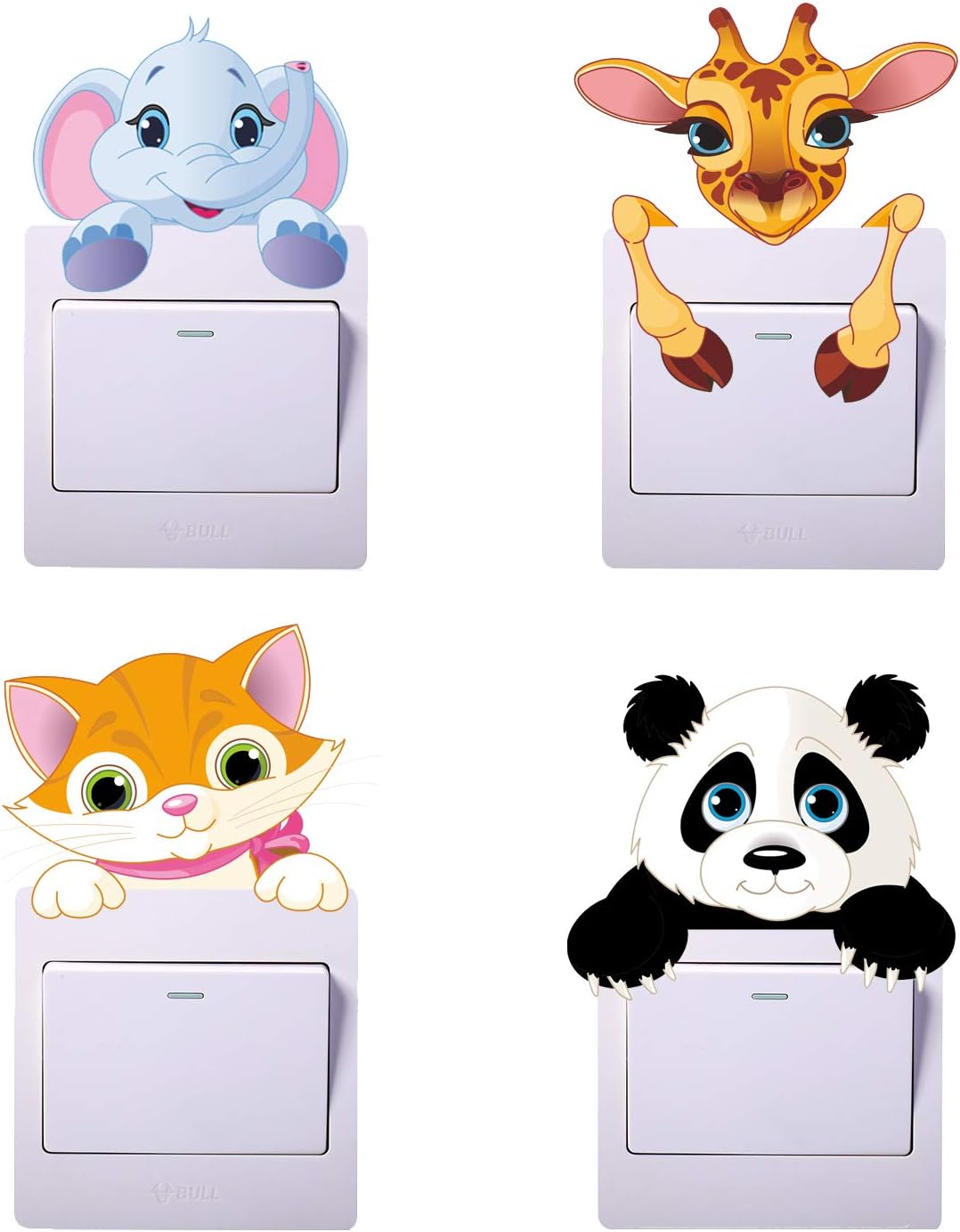 SIKAMARU 4 pack of animal cartoon light switch stickers, panda stickers ...