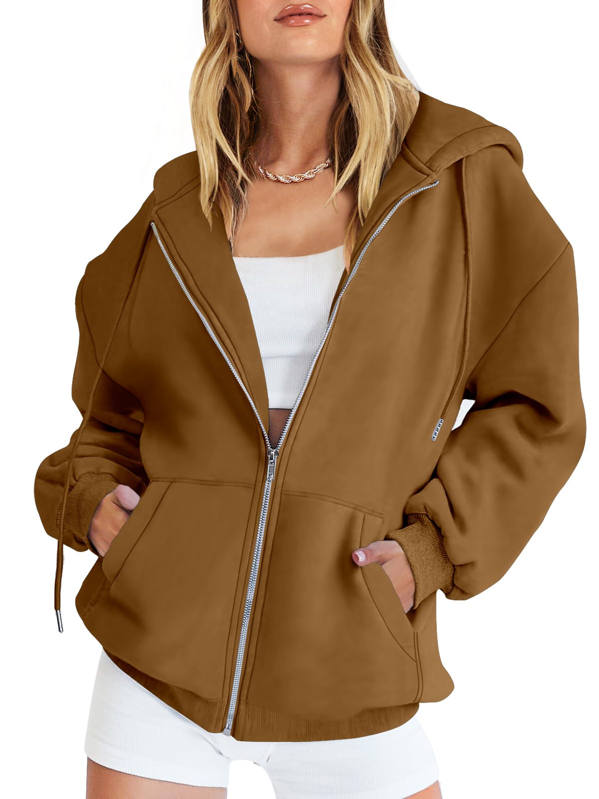 ANRABESS Womens Zip Up Hoodies Long Sleeve Oversized Sweatshirts Fleece ...