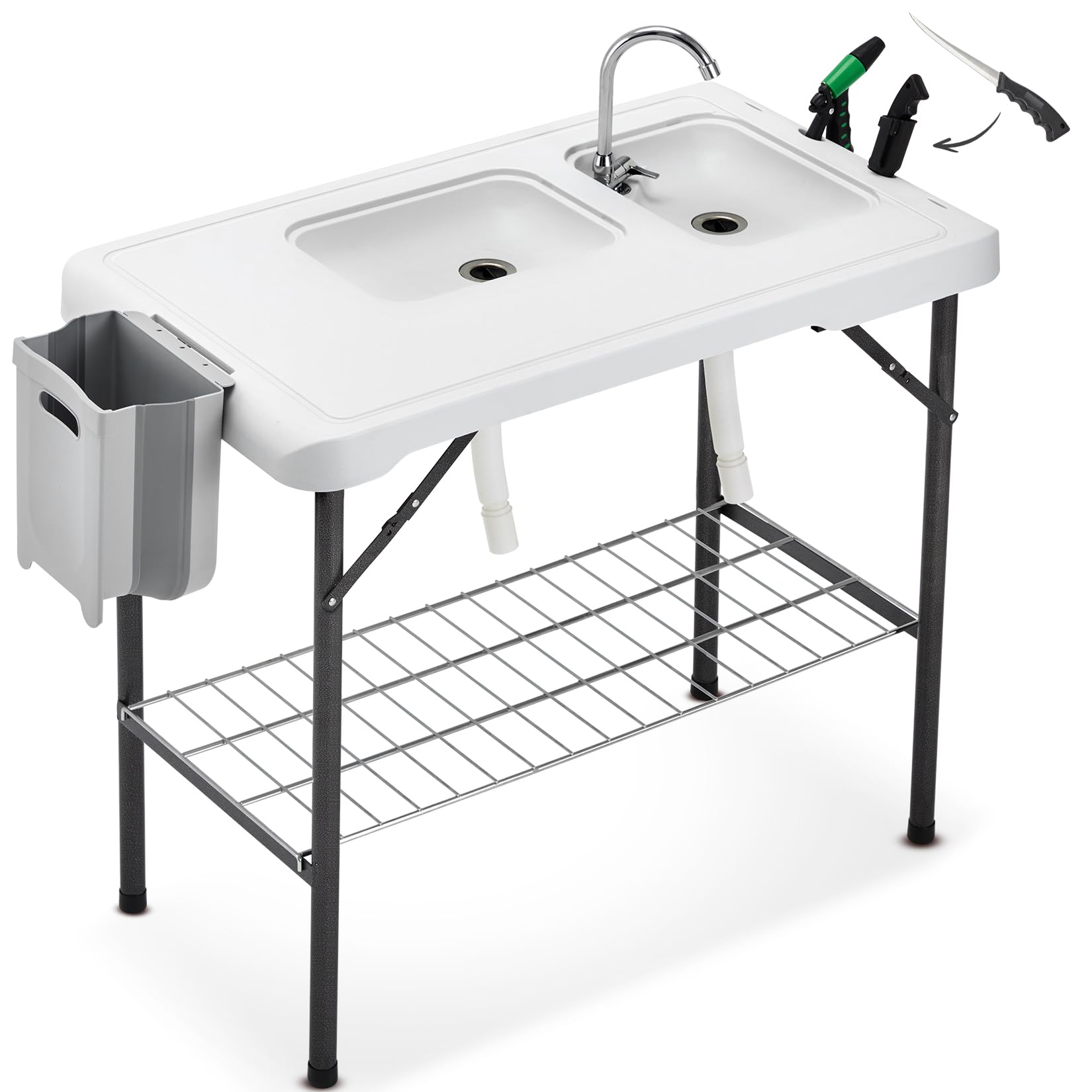 Avocahom Folding Fish Cleaning Table Portable Camping Double Sinks ...