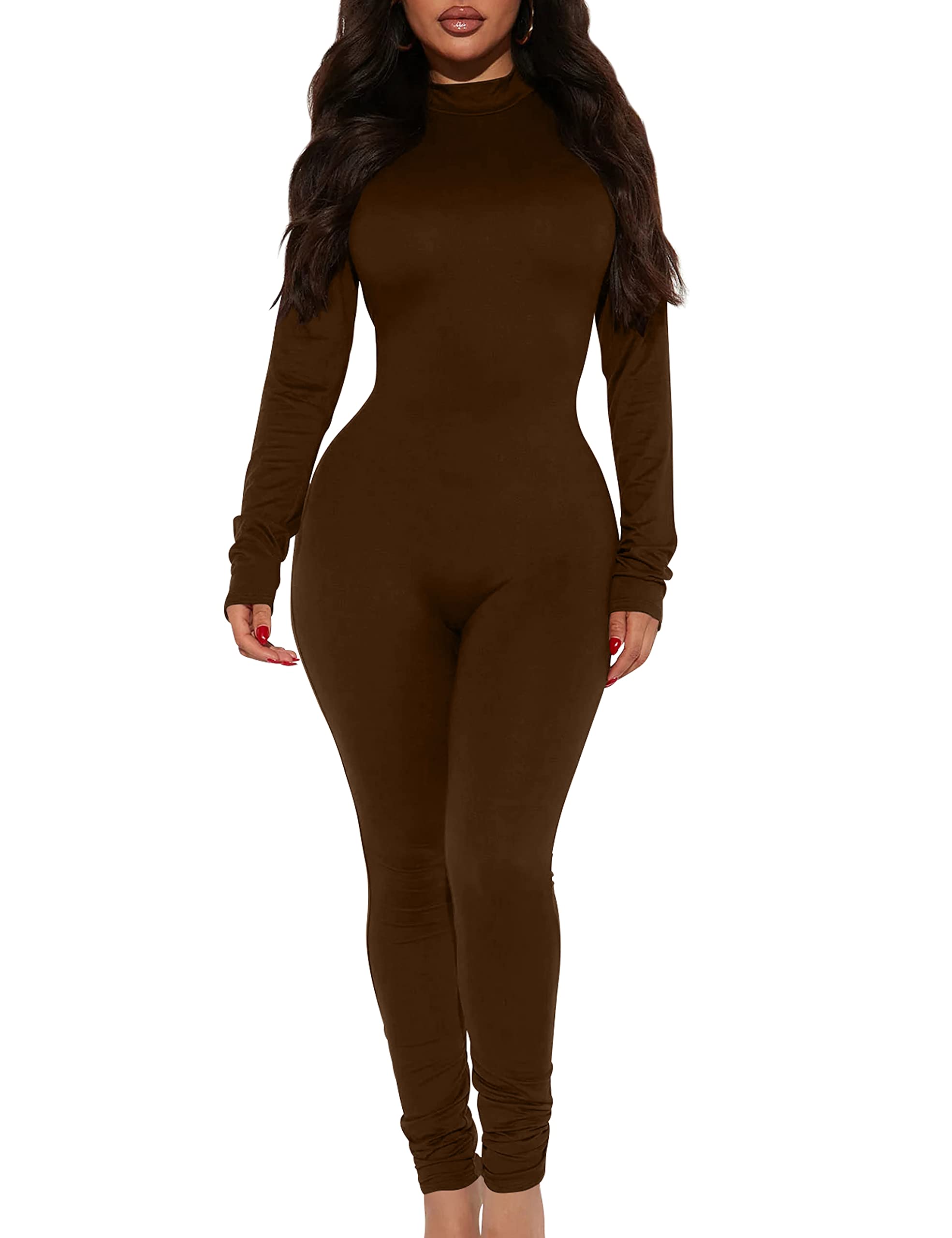 Mokoru Women's Sexy Bodycon Long Sleeve One Piece Jumpsuits Full Length ...