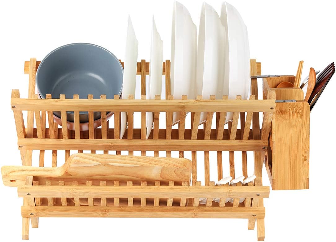 Amazon.com - OKX Bamboo Collapsible Dish Drying Rack, 2-Tier Foldable ...