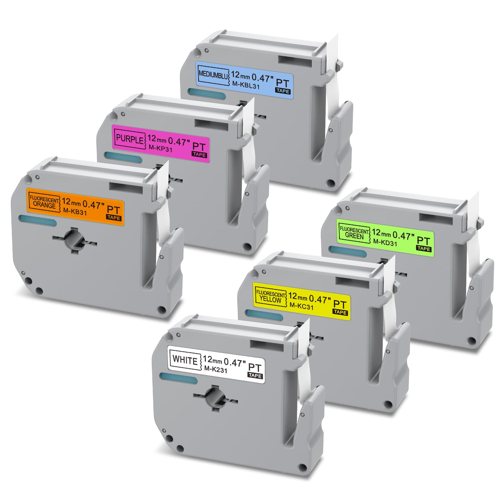 6 Pack Fluorescent Color Compatible M-k231s Brother Label Tape 12mm 0. ...