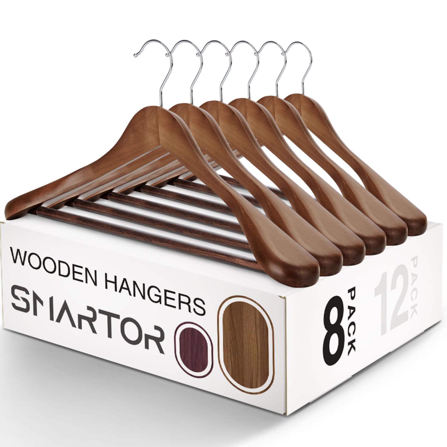 SMARTOR Suit Hangers for Men, 8 Pack - Wide Shoulder Wooden Suit ...