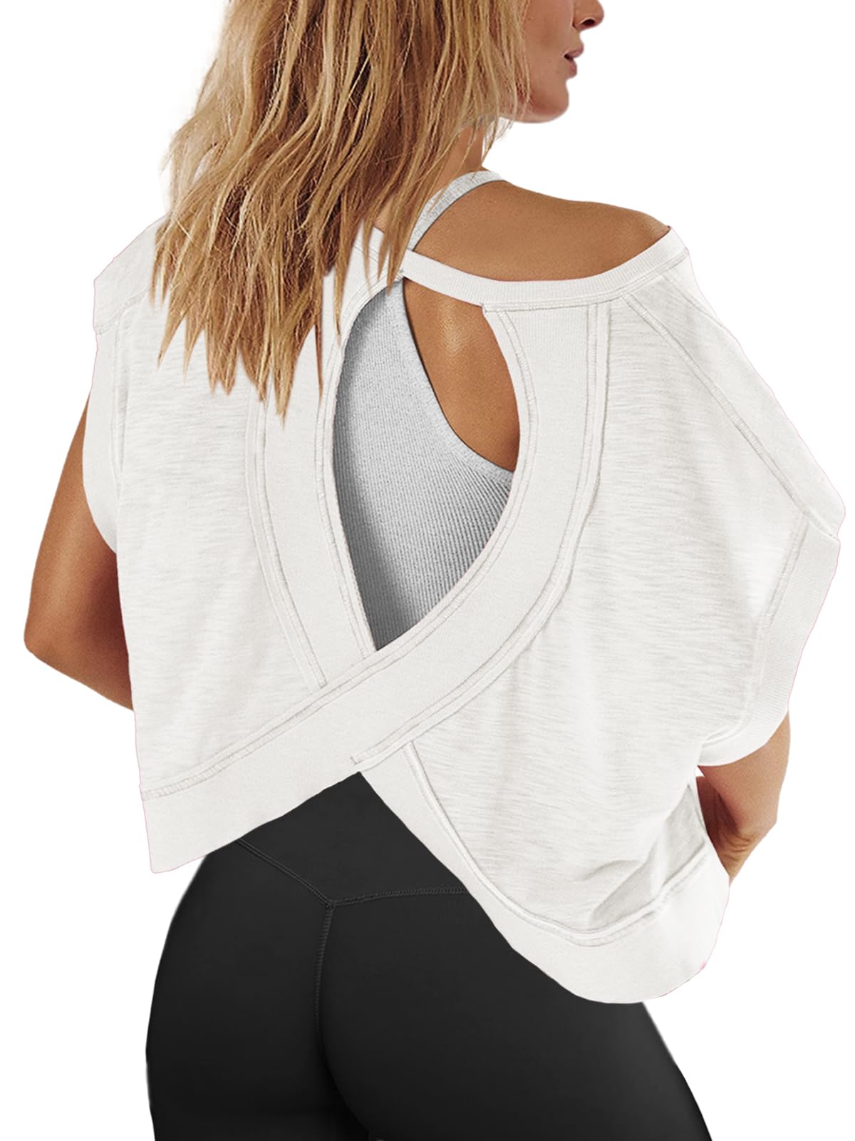 Panadila Womens Open Back Workout Top Oversized Workout T Shirts ...