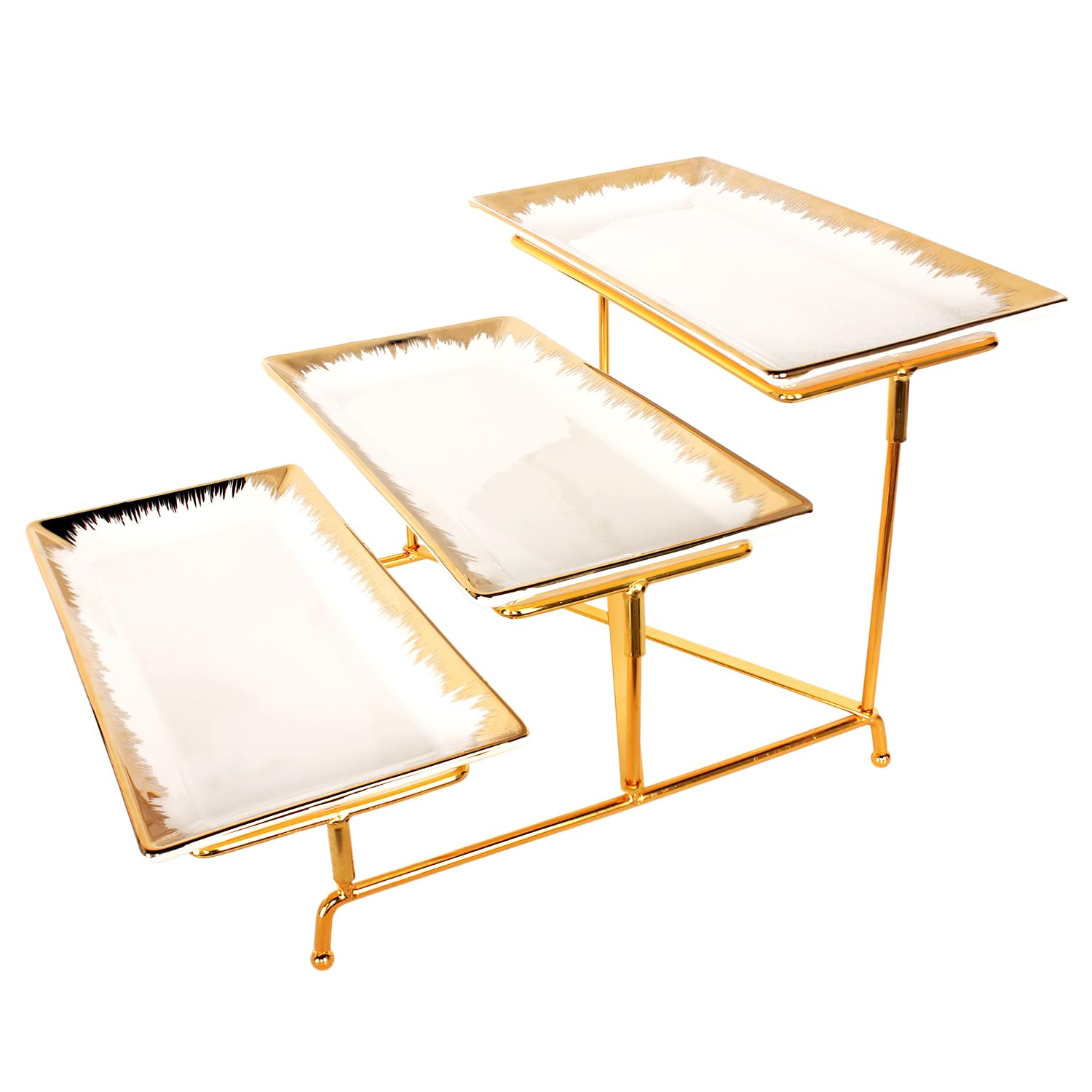 jinsongdafa 3-Tiered Serving Rack with Ceramic Tray, Foldable Gold ...