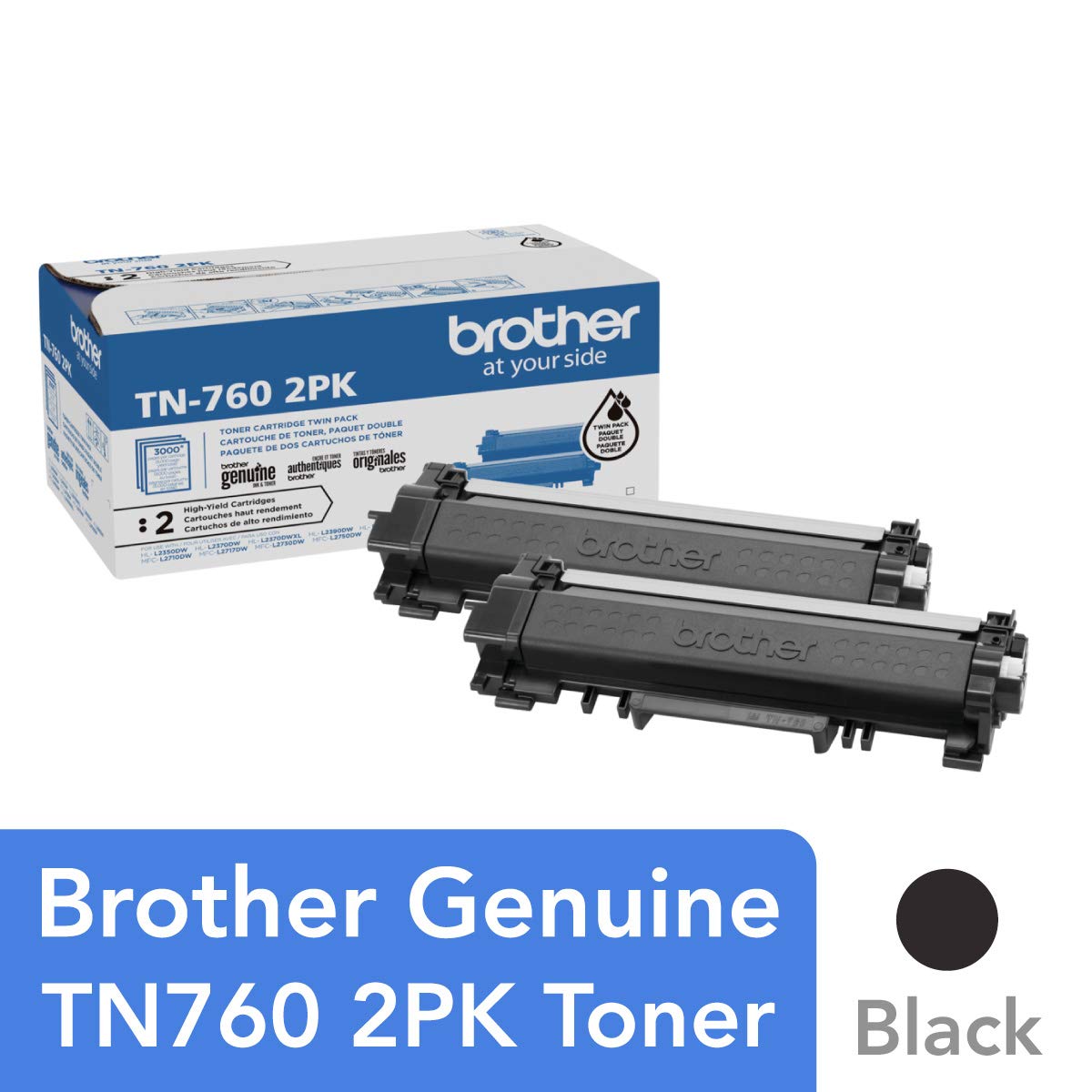 Brother Genuine High-Yield Black Toner Cartridge Twin Pack TN760 2Pk
