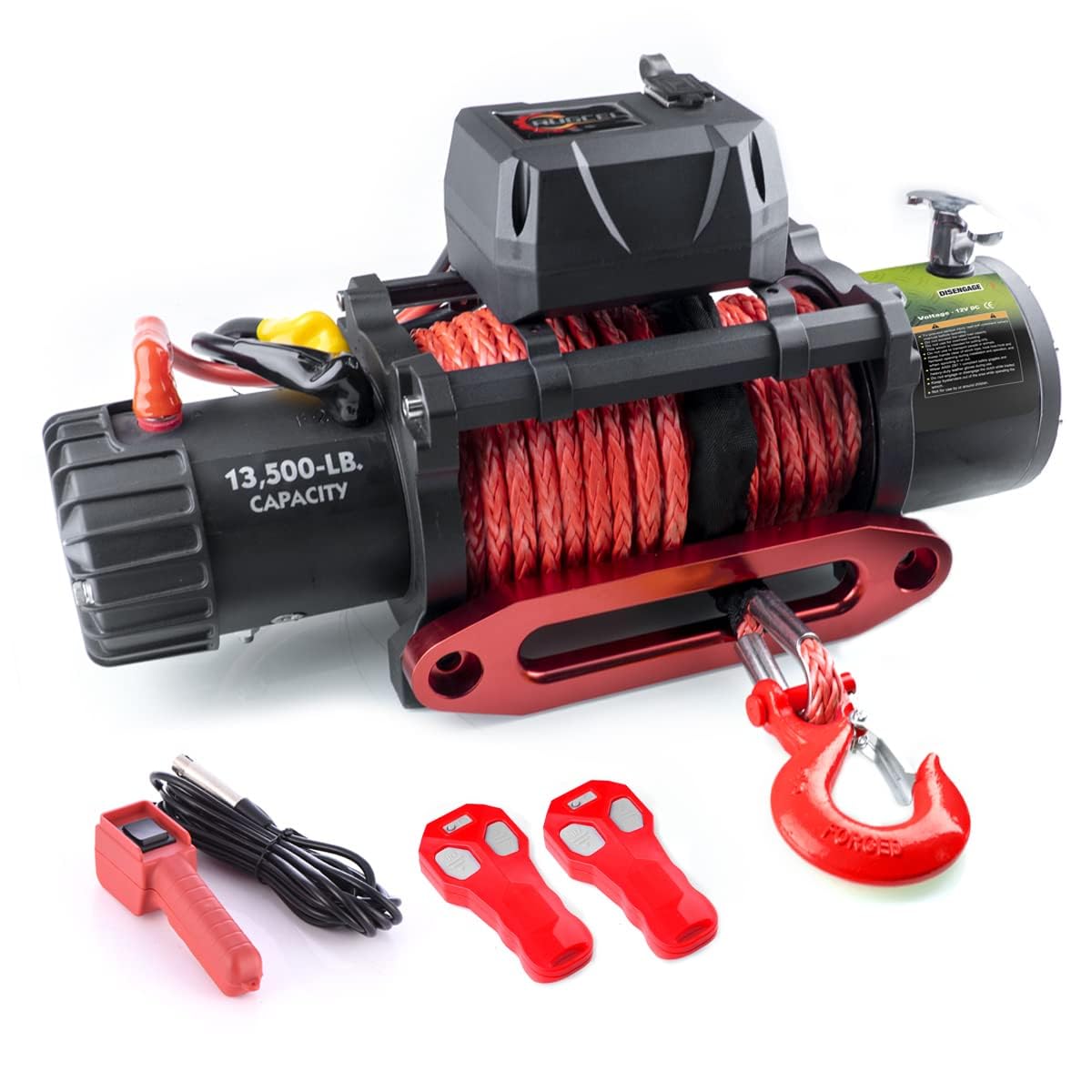 Rock-Hulk 13500 lb Waterproof Synthetic Red Rope Winch Load Capacity ...