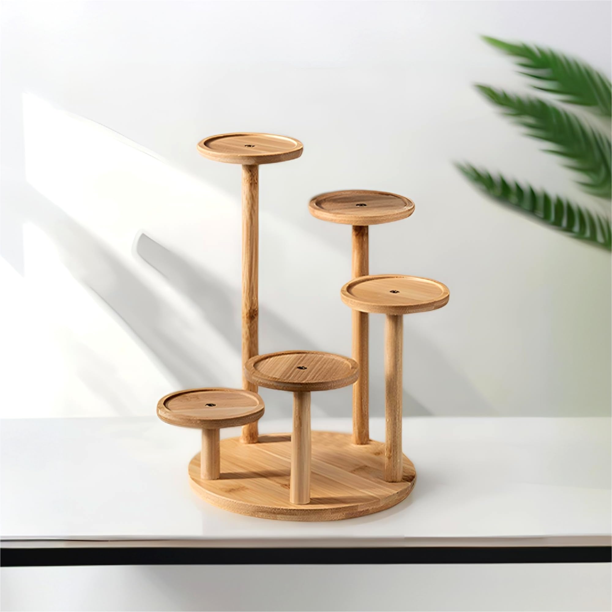 SRTFINE 5 Tiered Desk Plant Stand Round Bamboo Plant Shelf Tabletop ...