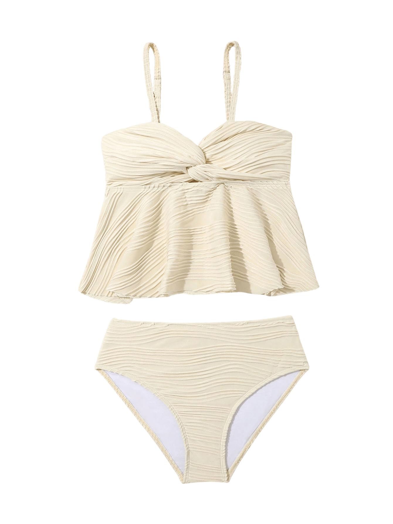 OYOANGLE Girl's 2 Piece Textured Tankini Swimsuit Twist Front Ruched ...