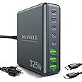 Amazon.com: USB C Charger Block, 325W 8-Port GaN Fast Charging Station Hub with 100W Cable, Dual ...