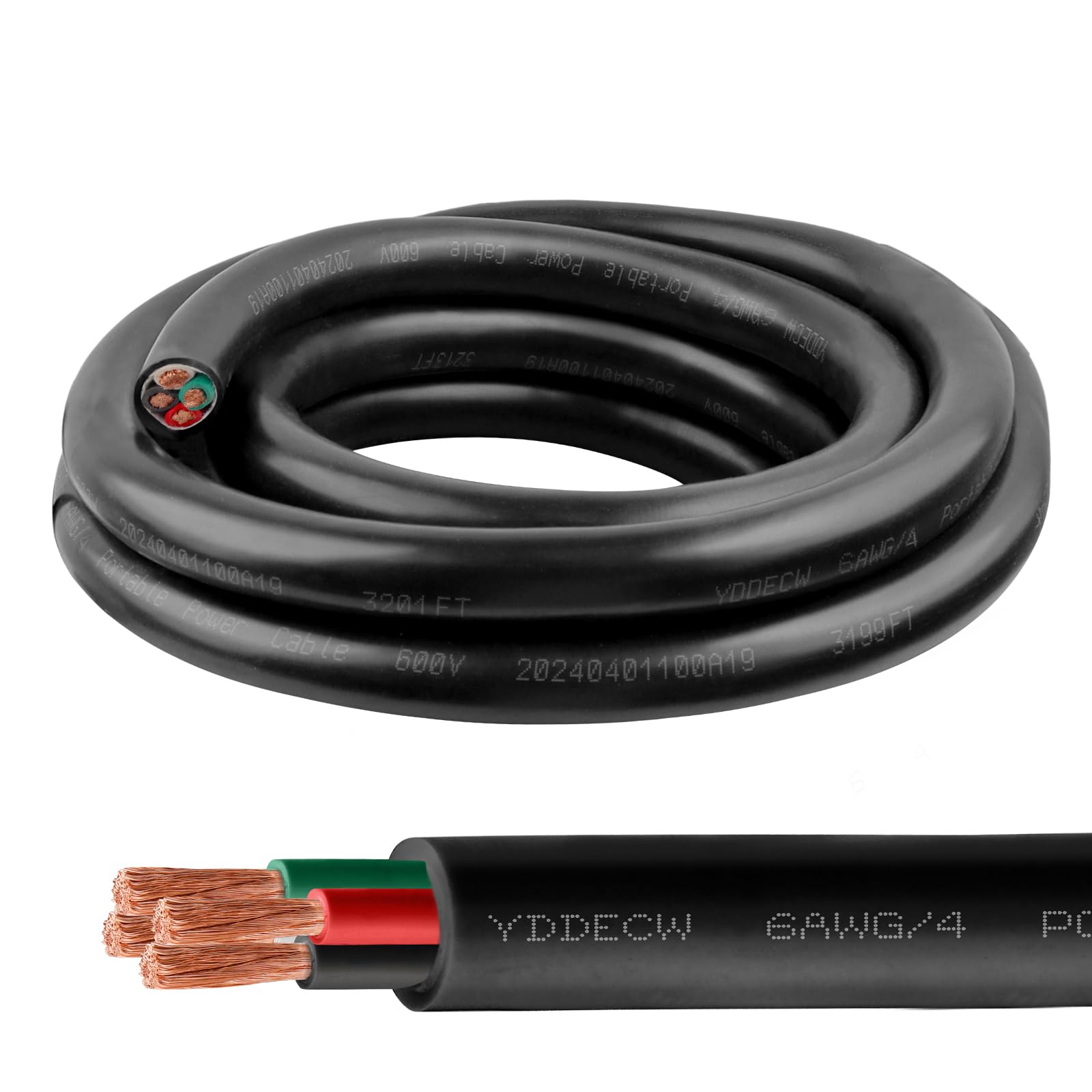 YDDECW 5ft 6/4 6 AWG Portable Power Cable (4 Conductor) - SOOW 600V 6 ...