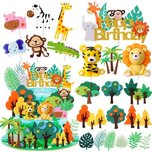 26 Pcs Jungle Animal Cake Toppers Animals Happy Birthday Cake ...