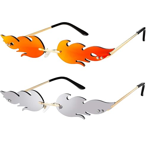 2 Pieces Fire Flame Sunglasses Flame Rimless Sunglasses Rimless Wave ...