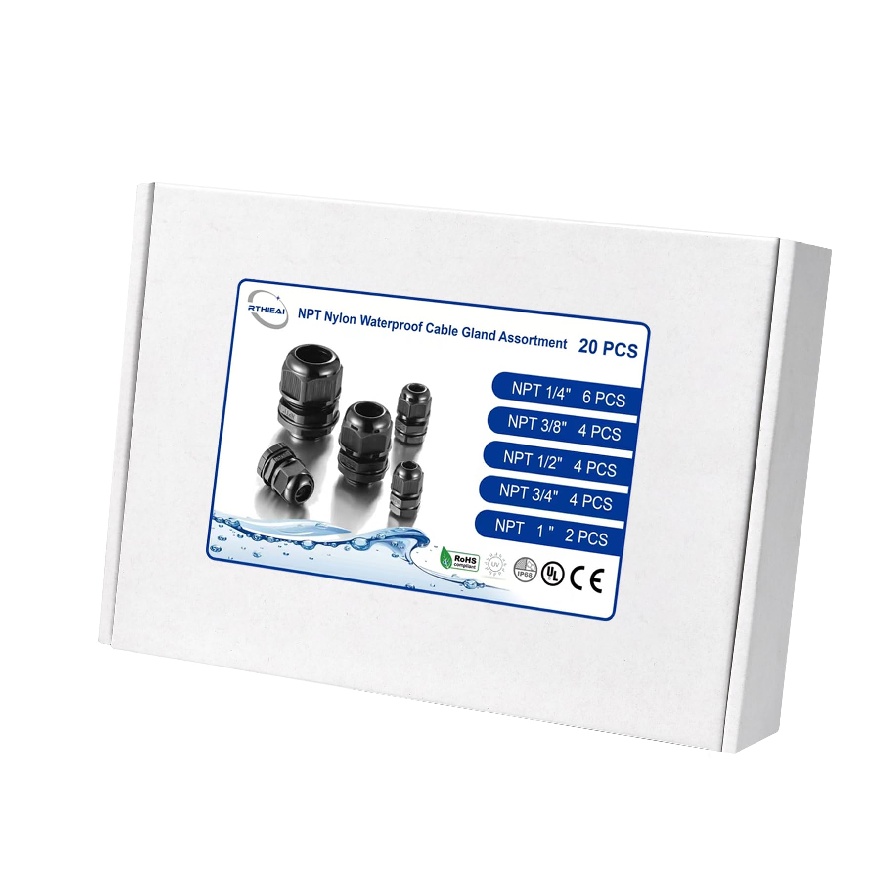 RTHIEAI IP68 Waterproof NPT Cable Glands Assortment - 20pcs Cord Grip ...