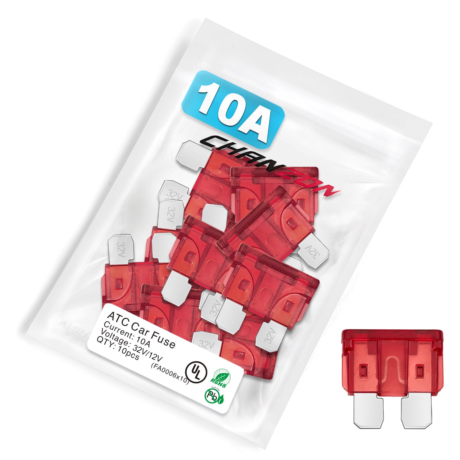 Chanzon UL Listed 10A Standard Blade Fuse ATC/ATO/APR 10 Amp 32V 10Pcs ...