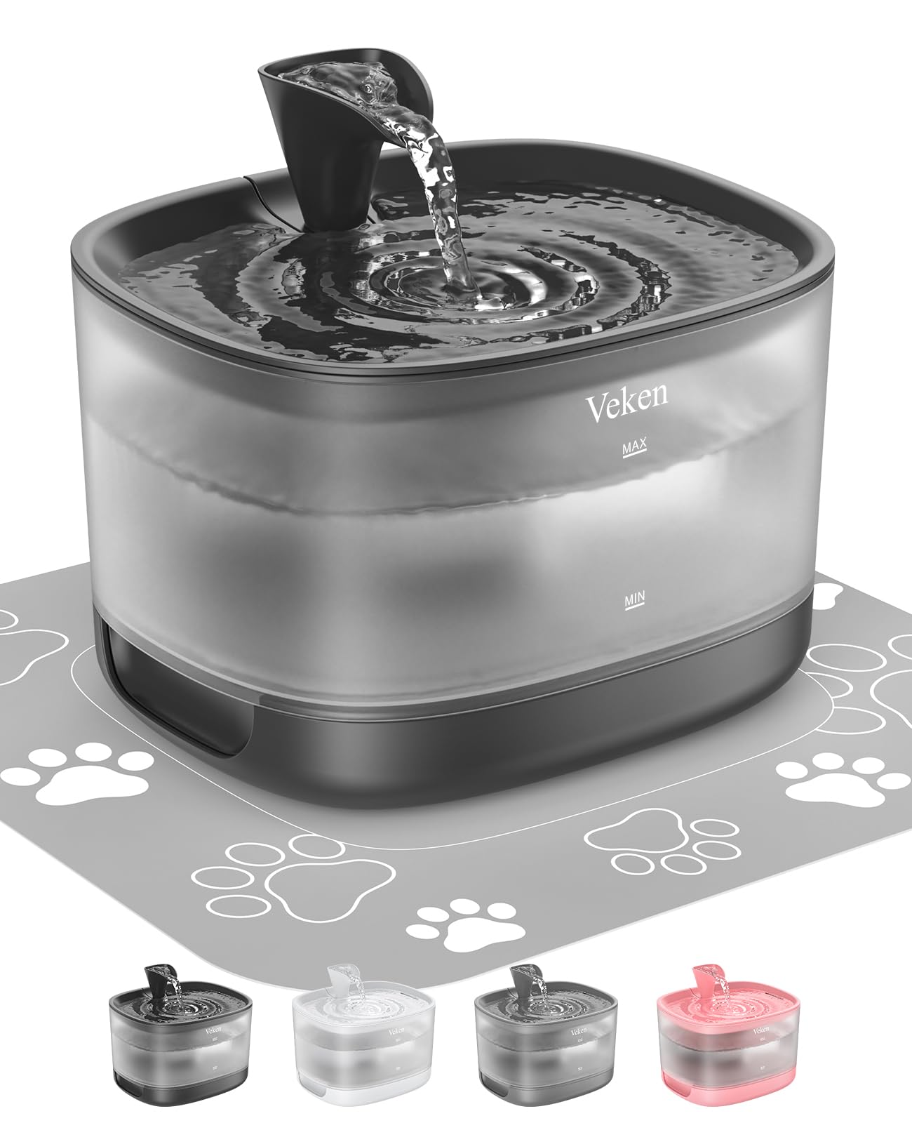 Veken Cat Water Fountain with Detachable Tank, Easy to Clean & Assemble ...