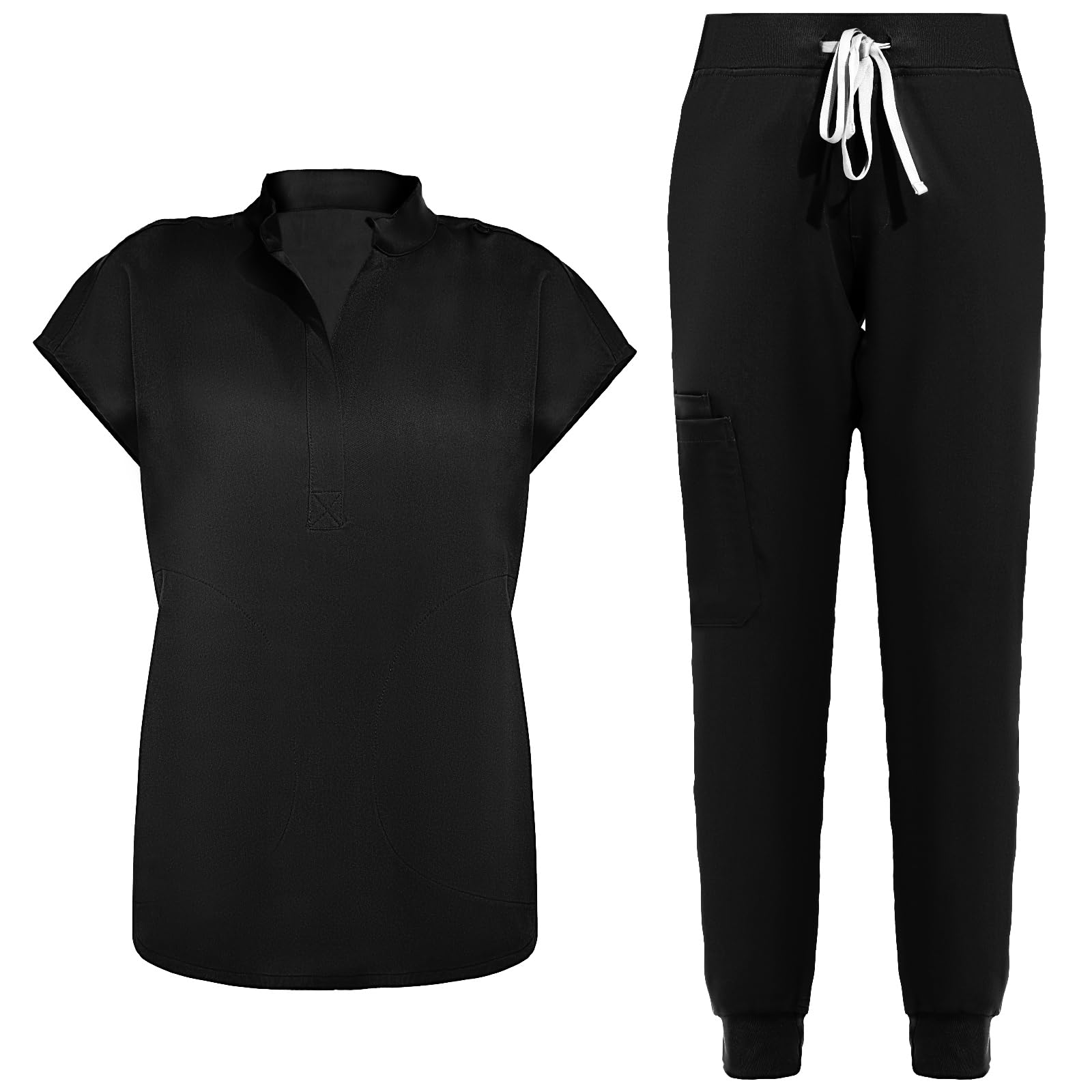 UnionMed Tech Slim Scrubs Stretch Top & Jogger Scrub Pants with Multi ...