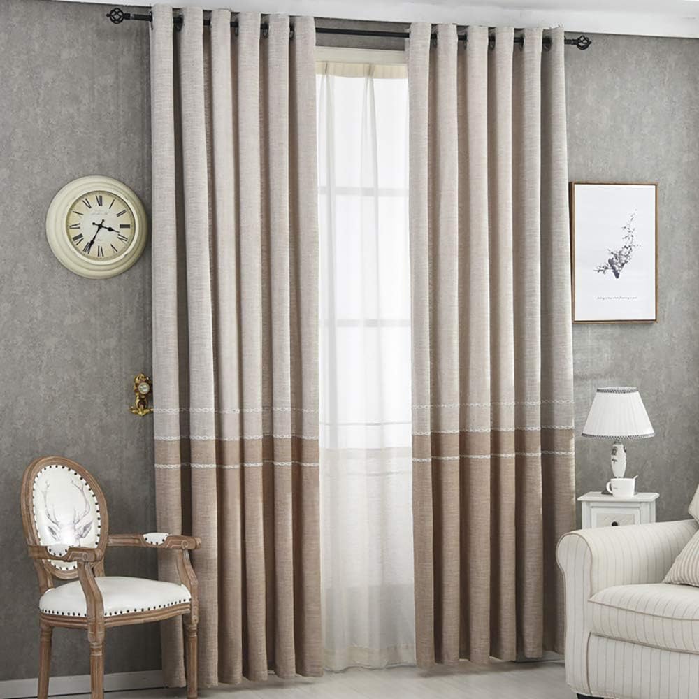 VOGOL 2 Panels Grommet Curtains Simple Style Chenille Jacquard Elegant ...