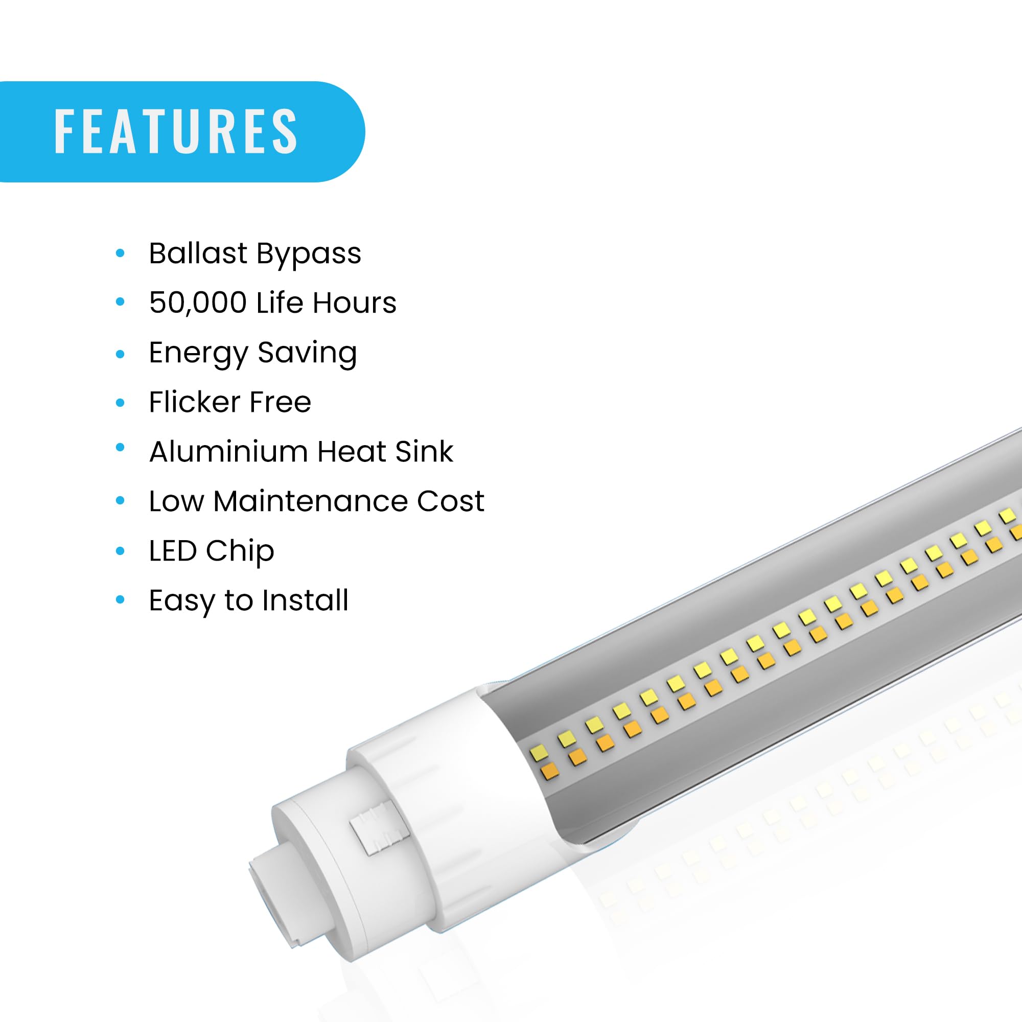 LEDMyplace LED Tube Lights - 8FT T8 LED Ballast Bypass Light Tube, Adjustable Wattage 32-48W ...