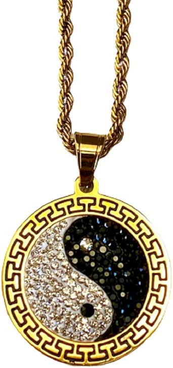 Ying Yang Men Women 14k Gold Finish Pendant Stainless Steel Real 3 mm ...