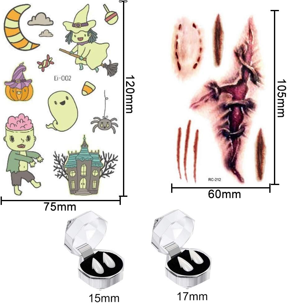 WENTS Halloween Tattoo Stickers Temporary Tattoos Set, Vampire Teeth ...