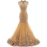 Amazon.com: Aries Tuttle Luxury Gold Mermaid Wedding Dresses Appliques ...