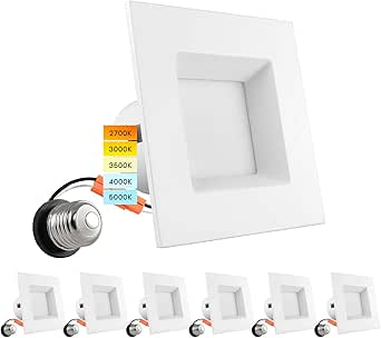 Luxrite 4 Inch Square Recessed LED Can Lights, CCT Color Temperature ...