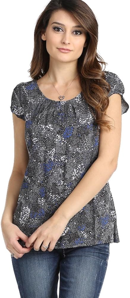 Cache Cache Short Sleeve Blouse (Small, Indigo) at Amazon Women’s ...