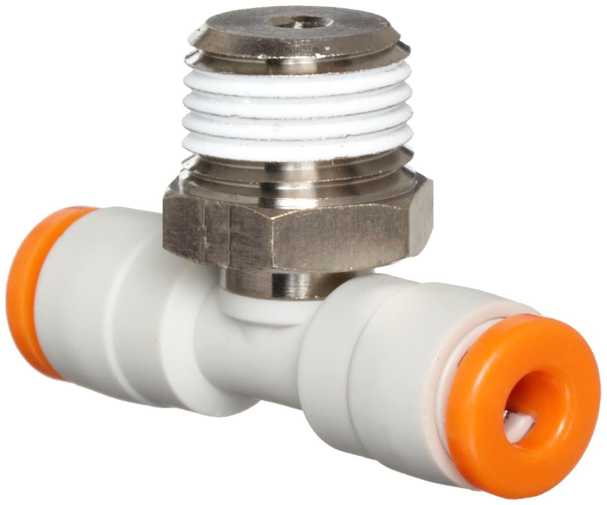 SMC KQ2T01-34NS PBT and Nickel Plated Brass Push-to-Connect Tube Fitting with Sealant, Branch ...