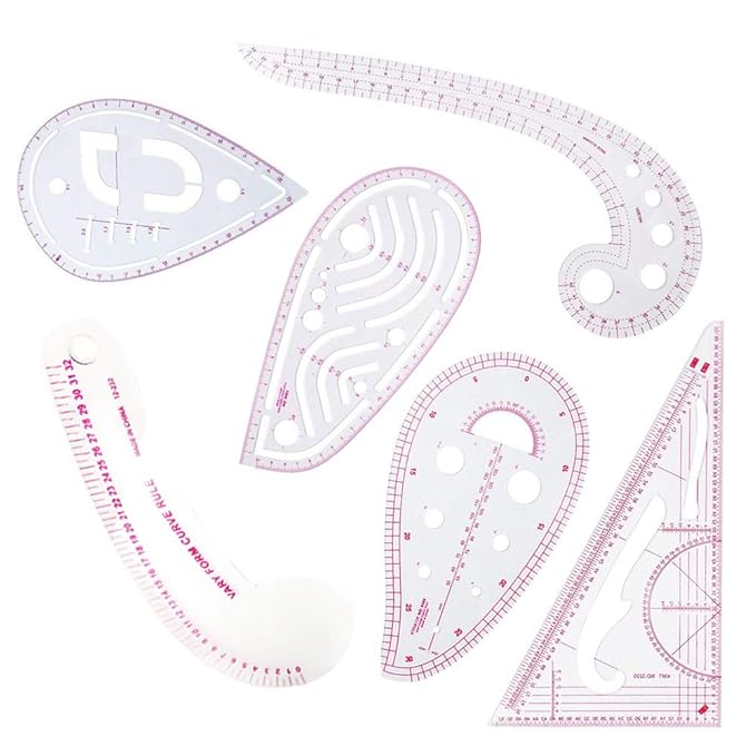 Clothing Fashion Ruler, 6 Pieces French Metric Ruler Plastic Curve ...