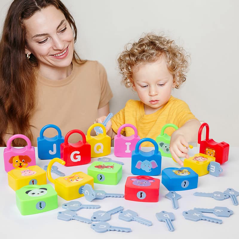AXEARTE Montessori Educational Toys -Alphabet Learning Locks and Keys ...