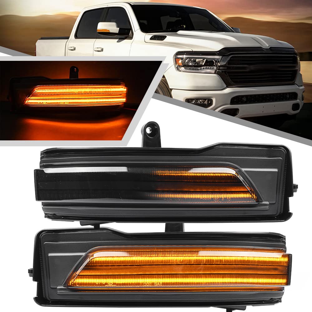2Pcs Amber Sequential Blink Dynamic LED Side Mirror Marker Lights for Dodge Ram 1500 2019-2024 ...