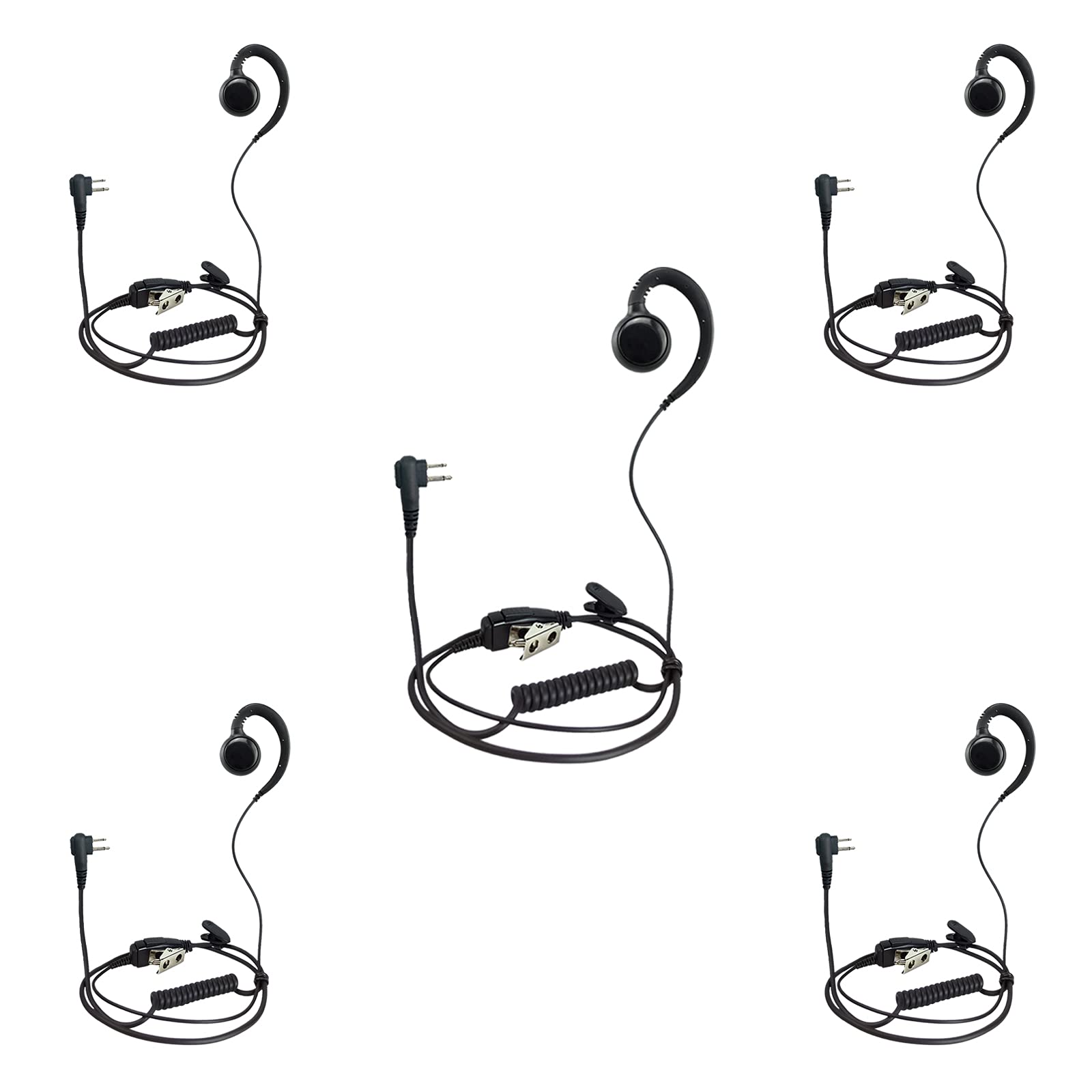 PROMAXPOWER [5-Pack] 1-Wire C-Shape Swivel Earpiece Headset with PTT ...