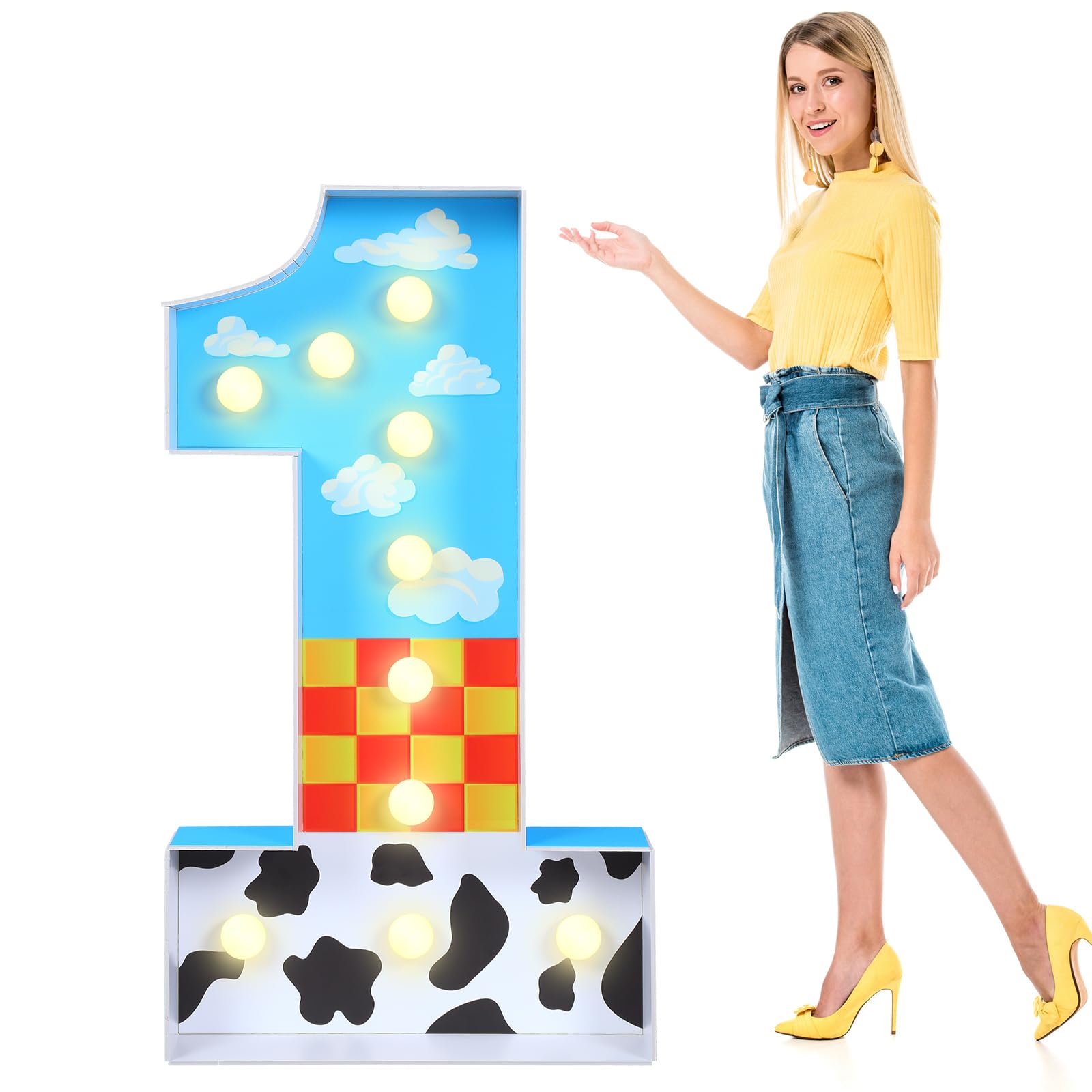 Retisee 3 ft Cartoon Marquee Light up Numbers 1, Large Blue Sky White ...
